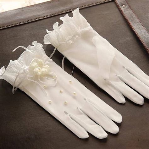 Baju Nikah Perempuan Sarung Tangan Muslimah Shara White Satin Bow Lace Wedding Glove Gloves
