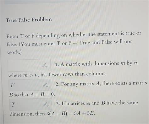solved true false problementer t or f depending on whether