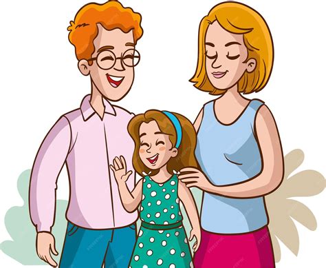 Una Caricatura De Una Familia Con Una Niña Y Sus Padres Vector Premium