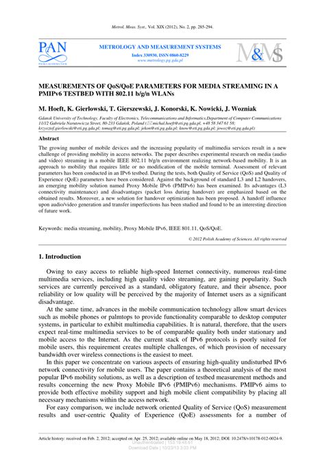 Pdf Measurements Of Of Qosqoe Parameters For Media Streaming In A