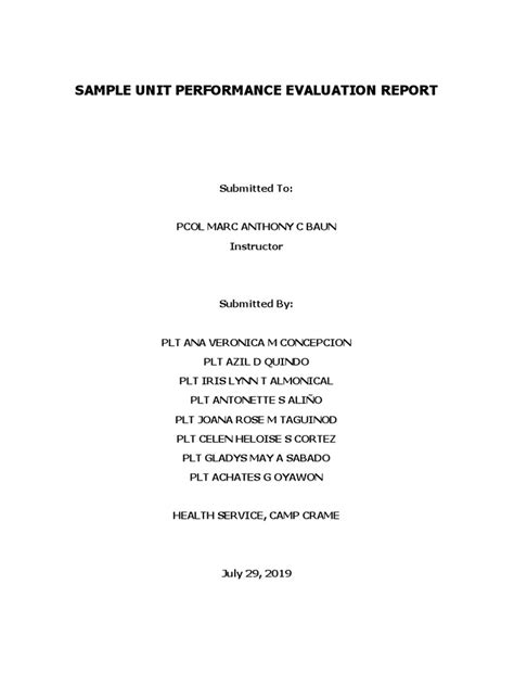 Sample Unit Performance Evaluation Report Pdf