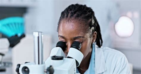Review Scientist And Woman With Microscope Lab And Medical Research For Biotechnology And