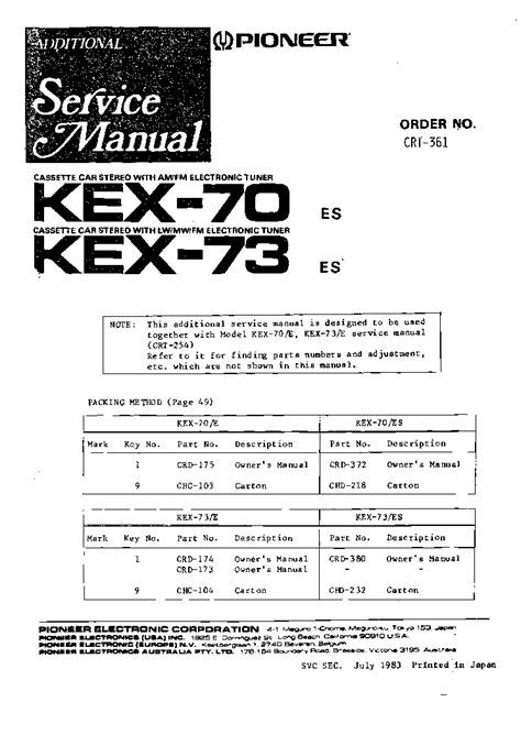 Pioneer Kex 70 Kex 73 Sm Service Manual Download Schematics Eeprom