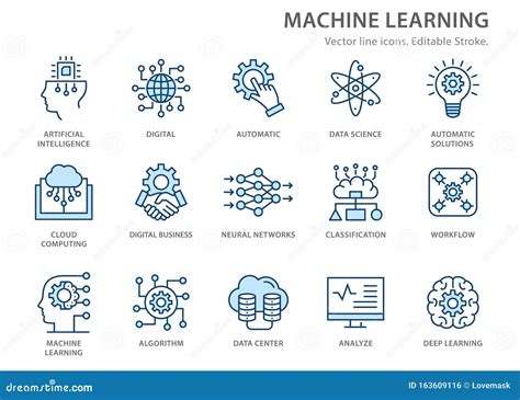 Machine Learning Line Icons Set Vector Illustration Editable Stroke