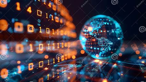 Digital Globe With Binary Code And Global Network Connection Concept On