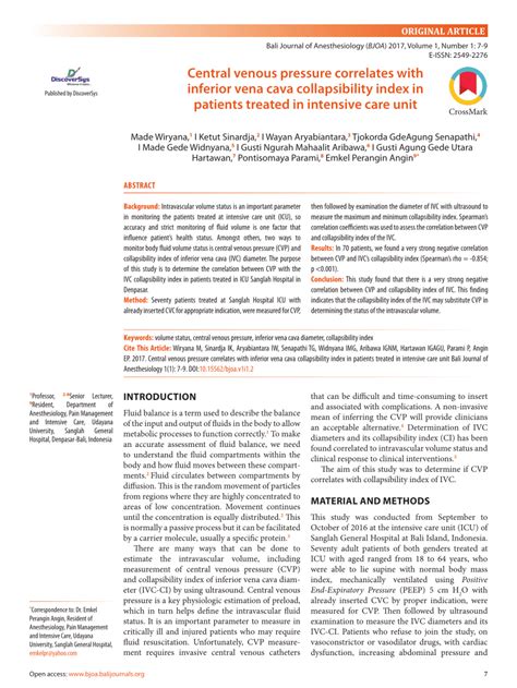 Pdf Central Venous Pressure Correlates With Inferior Vena Cava