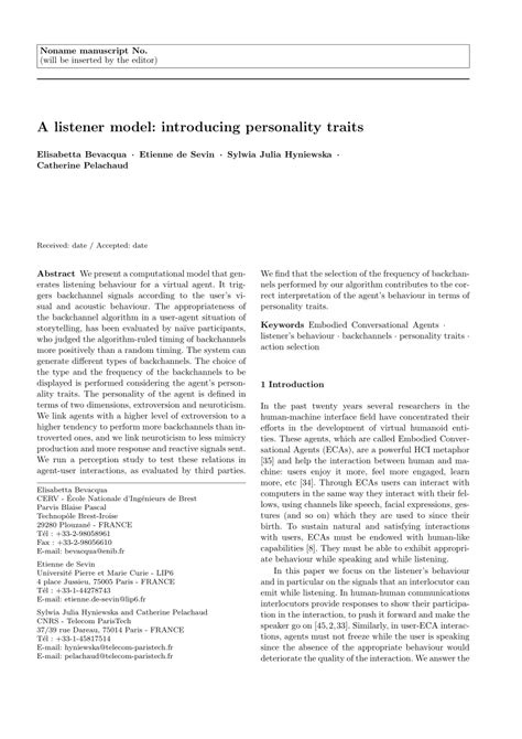 Pdf A Listener Model Introducing Personality Traits