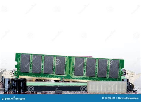 Close Up Of Electronic Ram Random Access Memory On Mainboard Computer