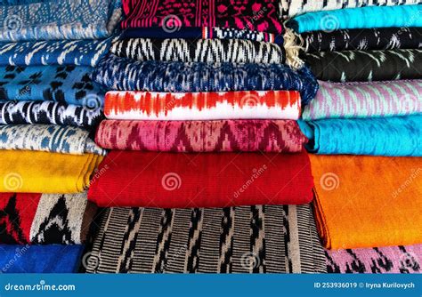 Scarves Or Macanas At The Market Ikat Stock Image Image Of Pattern