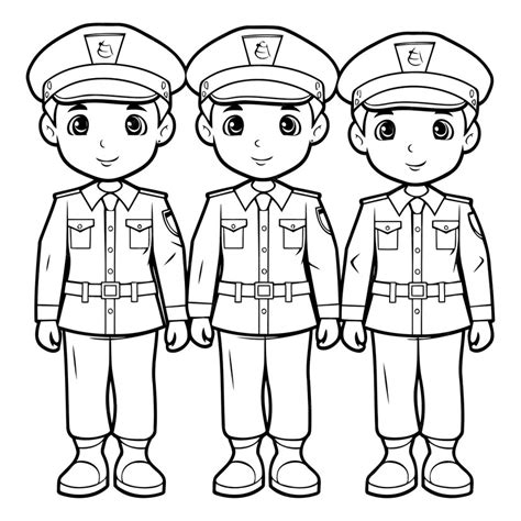만화 경찰관 또는 경찰인 캐릭터의 컬러링 페이지 개요 프리미엄 벡터