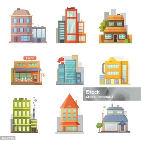 복고와 현대 도시 집의 평면 디자인입니다 오래 된 건물 고층 빌딩입니다 카페 하우스 건물 화려한 별장입니다 건물 외관에 대한 스톡 벡터 아트 및 기타 이미지 Istock