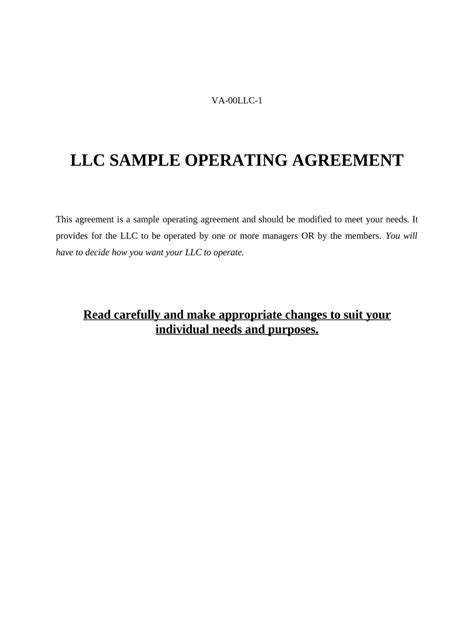 Virginia Llc Operating Agreement Template Fill Out And Sign Online Dochub