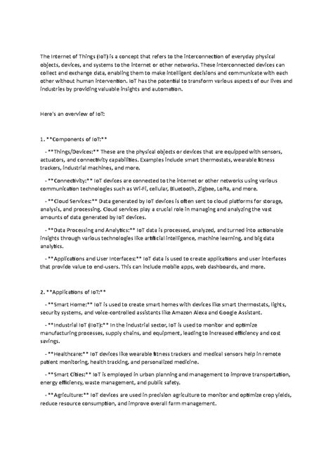 iot unit 1 summary iot fundamentals the internet of things iot is