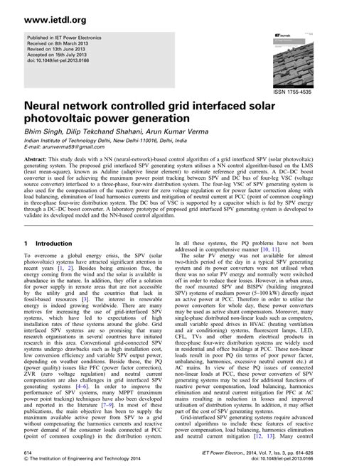 pdf neural network controlled grid interfaced solar photovoltaic