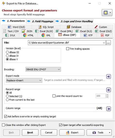 Dbase Export Format Exportizer Documentation