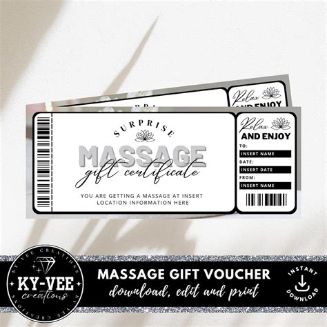 Massage T Certificate Template Printable And Editable Instant