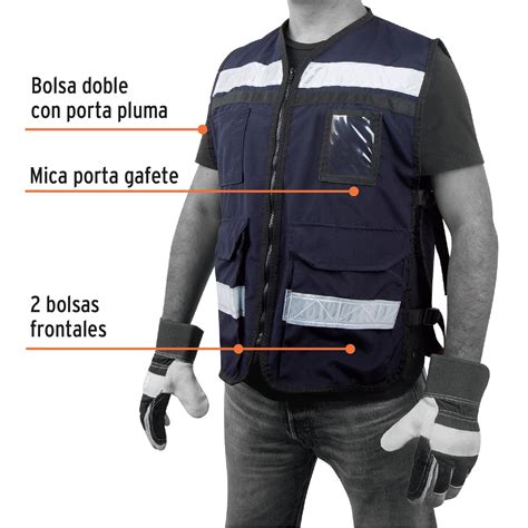 Chaleco Brigadista Con Cintas Reflejantes Color Azul Marino Truper 14667