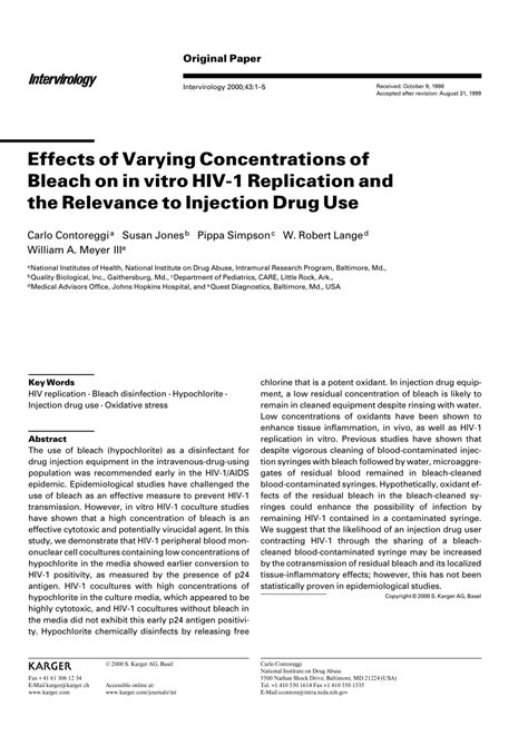 Pdf Effects Of Varying Concentrations Of Bleach On In Vitro Hiv 1
