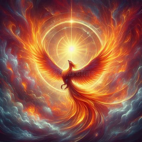Rising Phoenix A Phoenix Rising From The Ashes Surrounded By A B Stock