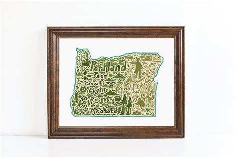 Oregon Landscape Map Art Print Print Of Original Hand Drawn Map