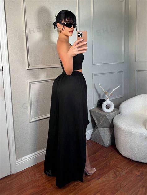 Shein Sxy Wide Leg High Slits Chiffon Pants Sexy Birthday Outfit