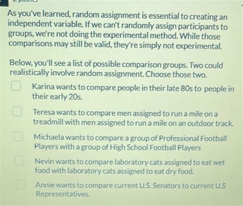 Solved As You Ve Learned Random Assignment Is Essential To Creating