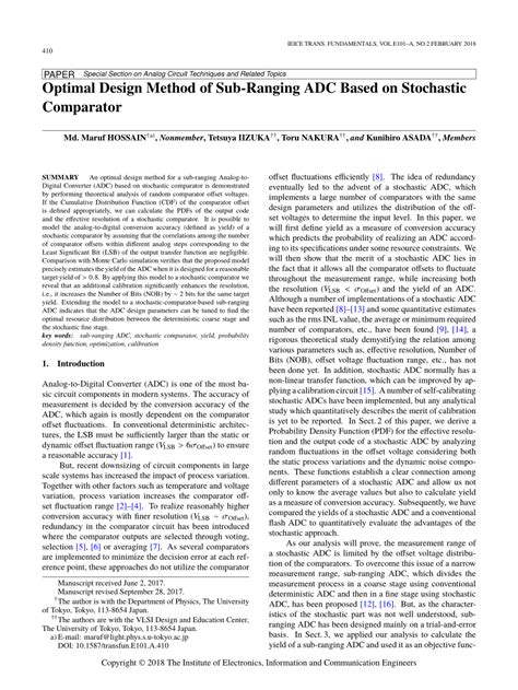Pdf Optimal Design Method Of Sub Ranging Adc Based On Stochastic Comparator