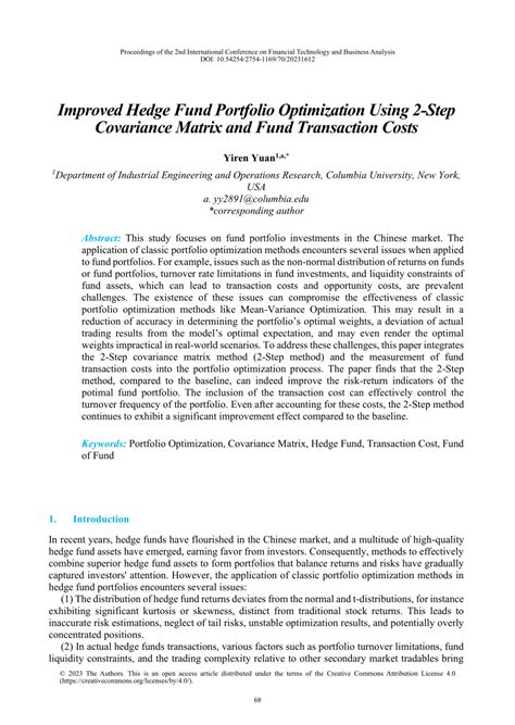 Pdf Improved Hedge Fund Portfolio Optimization Using 2 Step Covariance Matrix And Fund