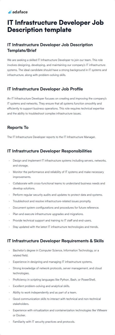 It Infrastructure Developer Job Description Template Adaface