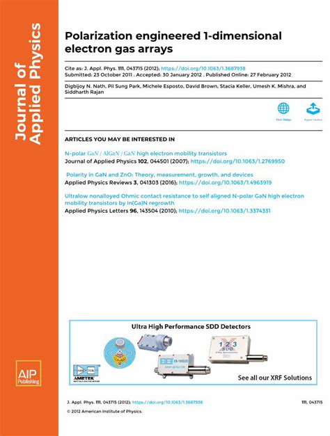 Pdf Electron Gas Arrays Polarization Engineered 1 Dimensional