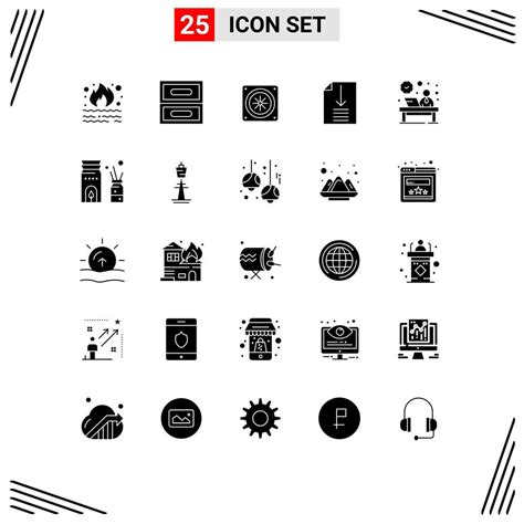 user interface pack of 25 basic solid glyphs of hour front computer