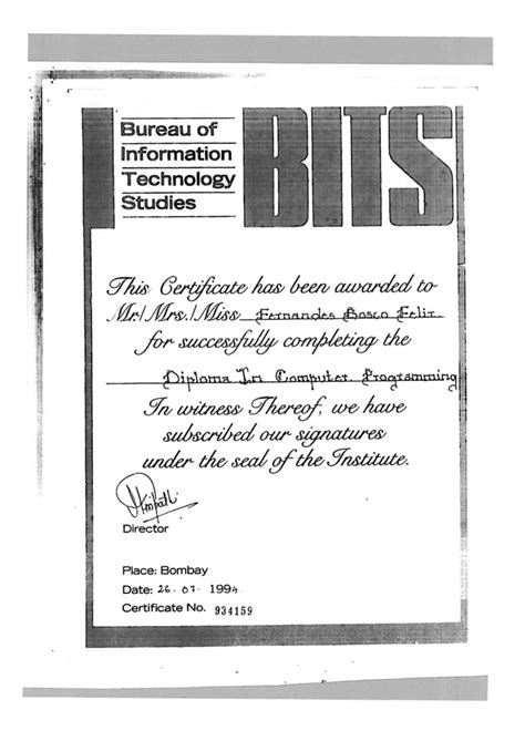Computer Certificate Bits Mumbai India Pdf