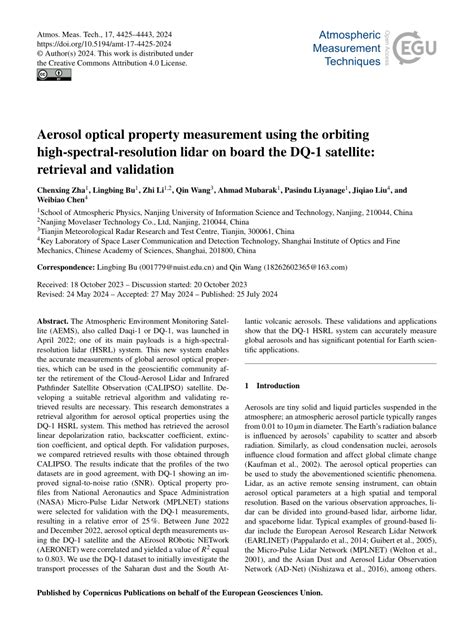 Pdf Aerosol Optical Property Measurement Using The Orbiting High