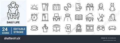 Daily Life Web Line Icons Daily Stock Vector Royalty Free 2519596285