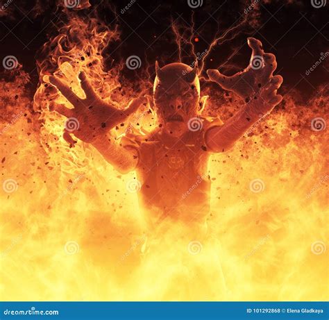 Demon Woman Burns In A Hellfire 3d Illustration Stock Illustration