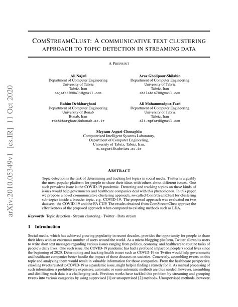 Pdf Comstreamclust A Communicative Text Clustering Approach To Topic
