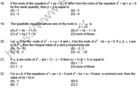 Jee Mathematics Theory Of Equations Mcqs Set A With Answers