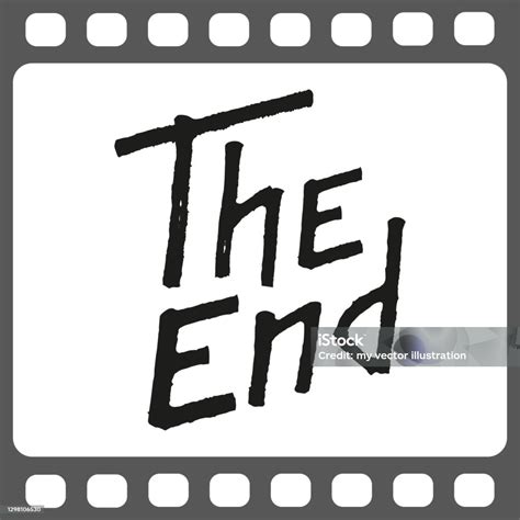 필름 테이프 배경의 끝 검정 글자 텍스트입니다 수제 서예 벡터 일러스트레이션 포스터 로고 장식 영화 영화 카드 배너 엽서 최종