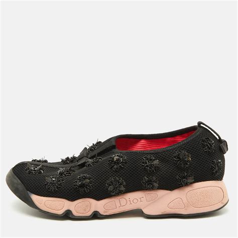 Dior Black Mesh Floral Embellished Fusion Slip On Sneakers Size 37 5