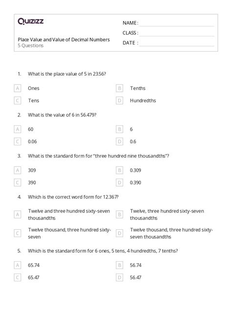50 Decimals Worksheets For Class 4 On Quizizz Free Printable