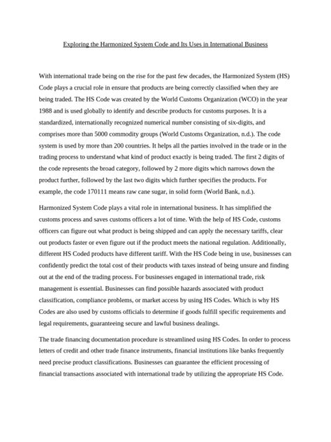 Exploring The Harmonized System Code And Its Uses In International