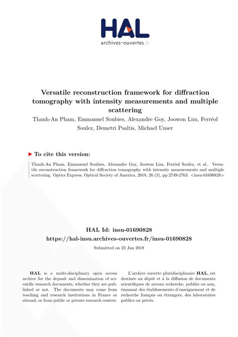 Pdf Versatile Reconstruction Framework For Diffraction Tomography With Intensity Measurements