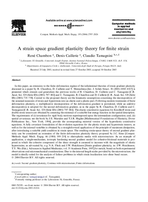 Pdf A Strain Space Gradient Plasticity Theory For Finite Strain
