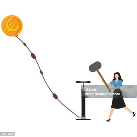 에너지 부족으로 인한 유럽의 인플레이션 인플레이션을 낮추기위한 금리 정책 유로 경기 침체 또는 화폐 평가 절하 개념 사업가 공기 펌프를 부동 유로 화폐 동전으로 팽창 0명에