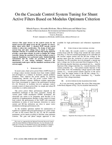 Pdf On The Cascade Control System Tuning For Shunt Active Filters Based On Modulus Optimum
