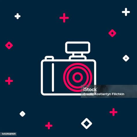 파란색 배경에 격리 된 라인 사진 카메라 아이콘 포토 카메라 디지털 사진 다채로운 개요 개념 벡터 겉창에 대한 스톡 벡터 아트 및 기타 이미지 Istock