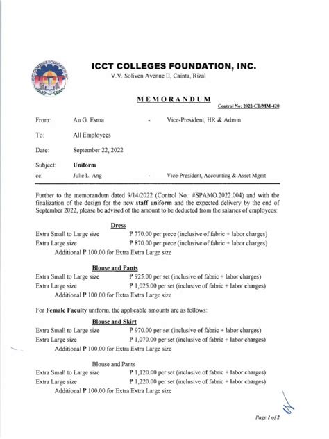 Memo Uniforms Pdf Dress Codes Cultural Trends