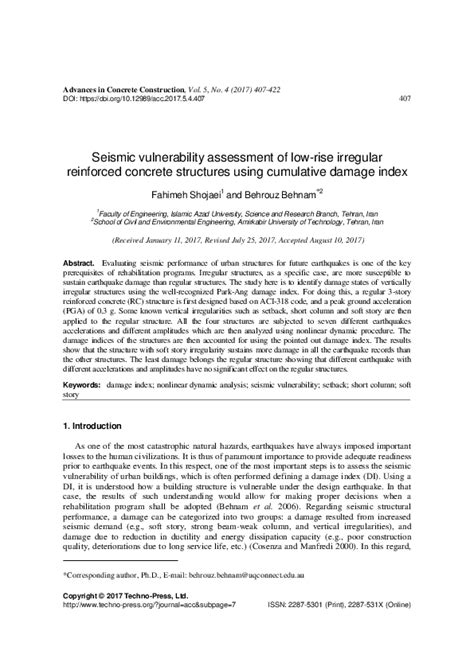 Pdf Seismic Vulnerability Assessment Of Low Rise Irregular Reinforced