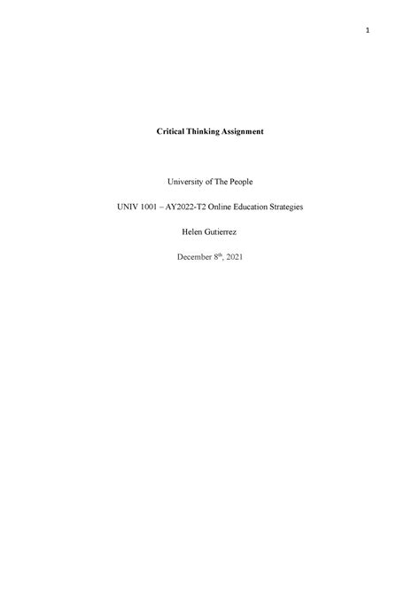 written assignment unit 4 critical thinking analysis critical