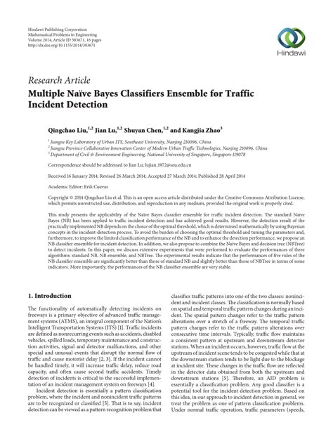 Pdf Multiple Naïve Bayes Classifiers Ensemble For Traffic Incident